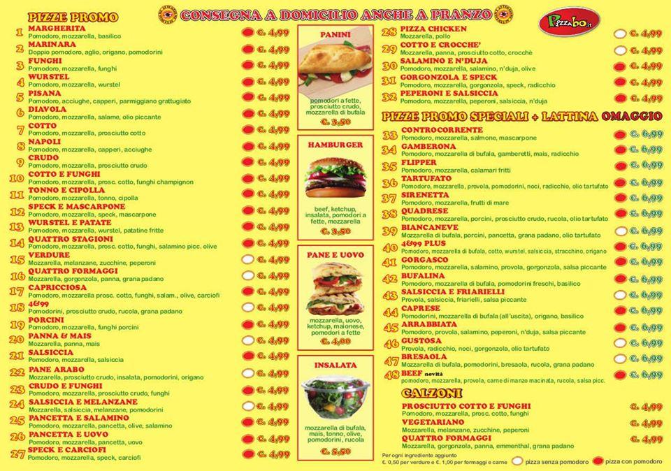 Menu at Pizzeria 4&99, Pisa