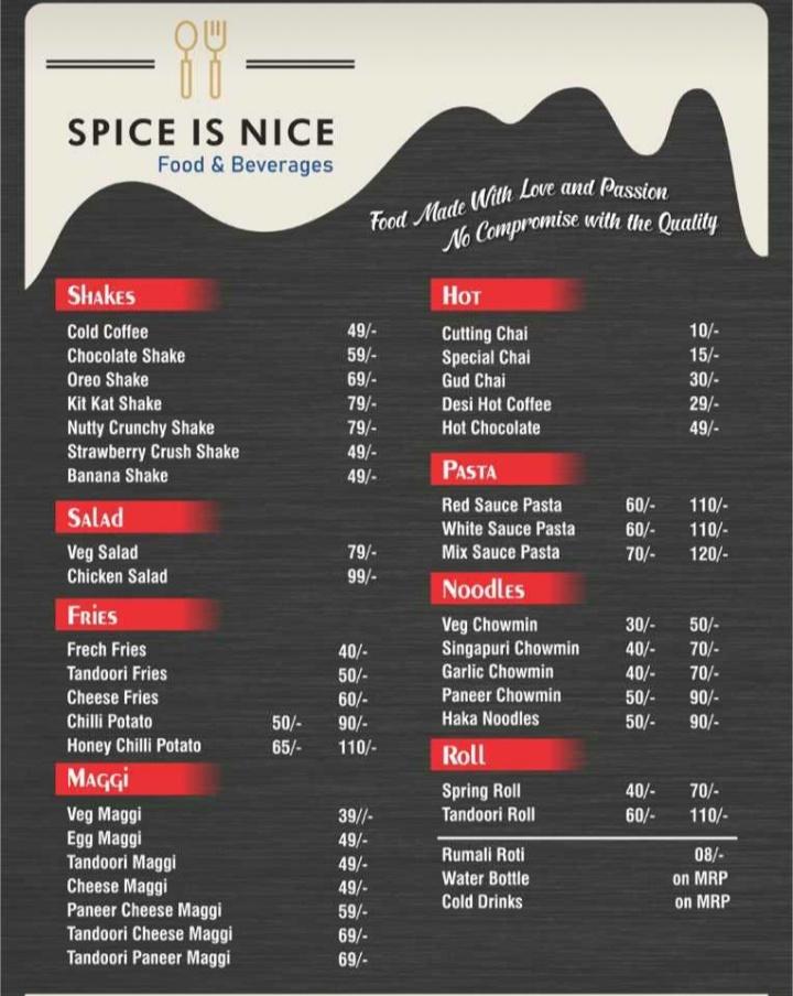 Menu at Spice is nice, Ghaziabad