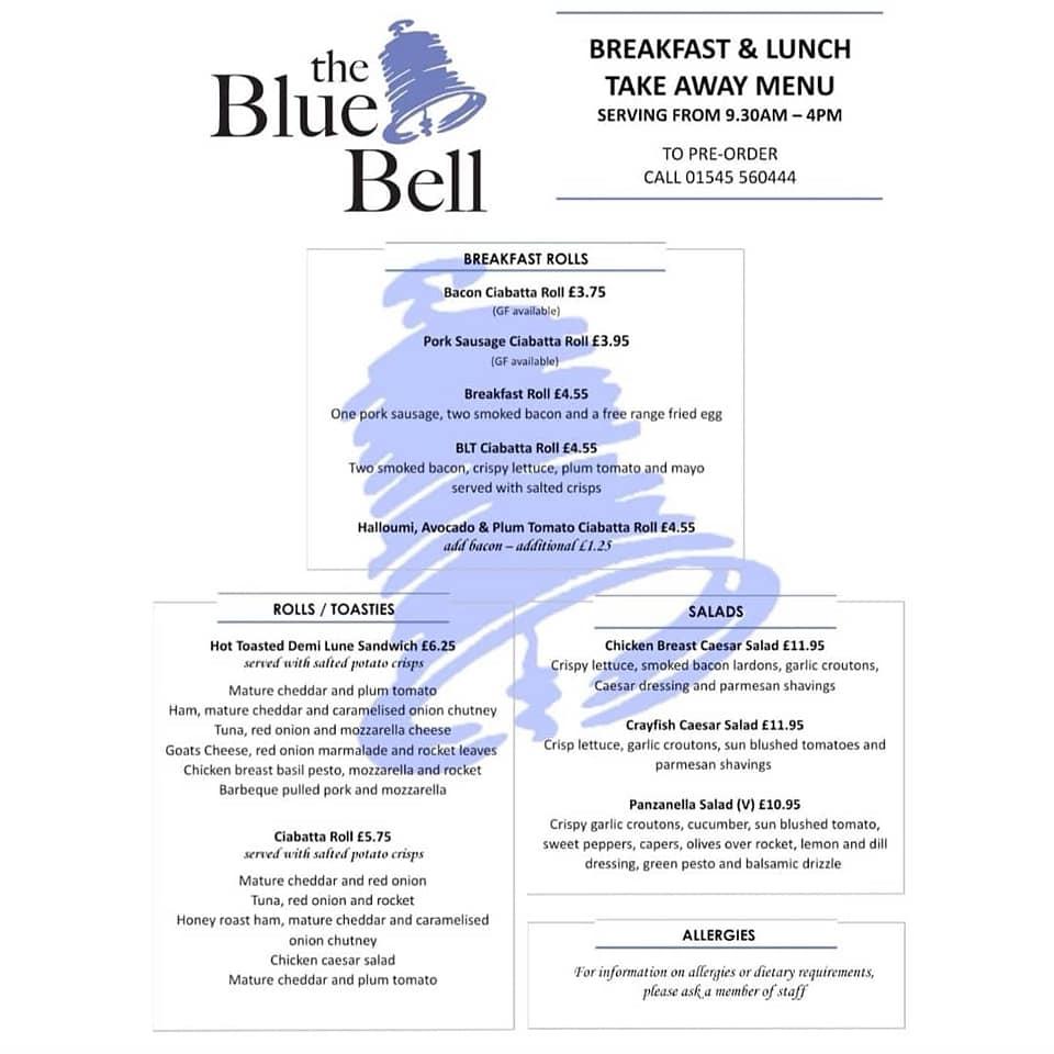 Menu at The Blue Bell Bistro pub & bar, New Quay