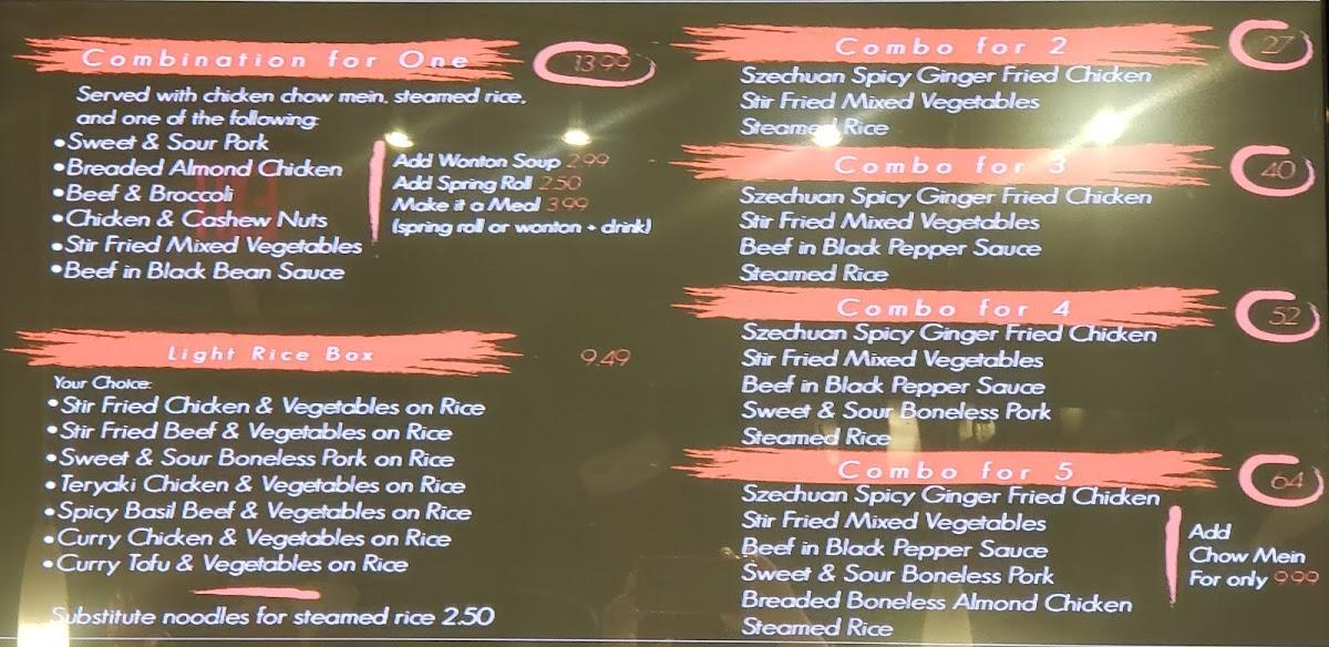 Menu at The Rice Box restaurant, Vernon