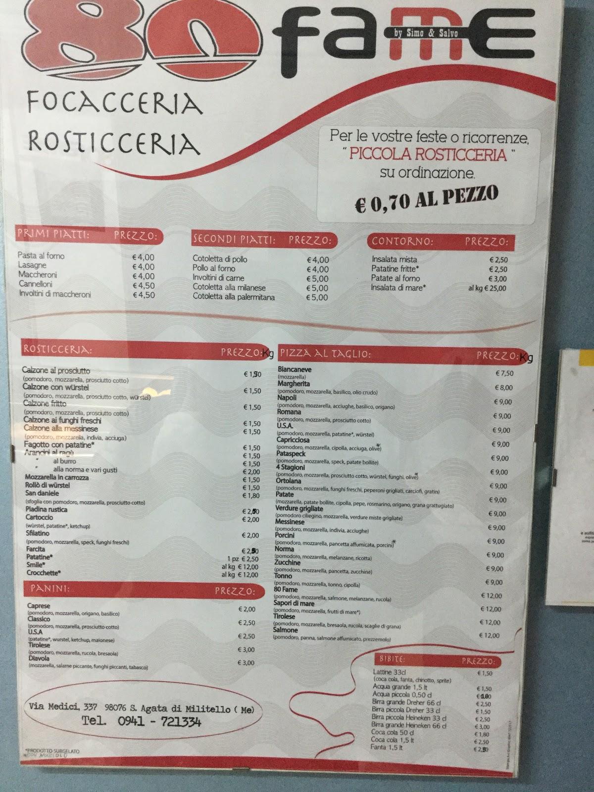 Menu da 80 fame rosticceria ristorante, Sant'Agata di Militello