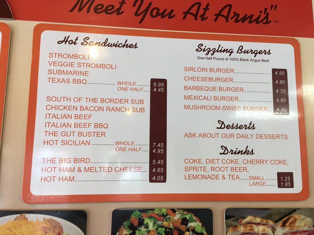 Menu at Arni's Crawfordsville pizzeria, Crawfordsville