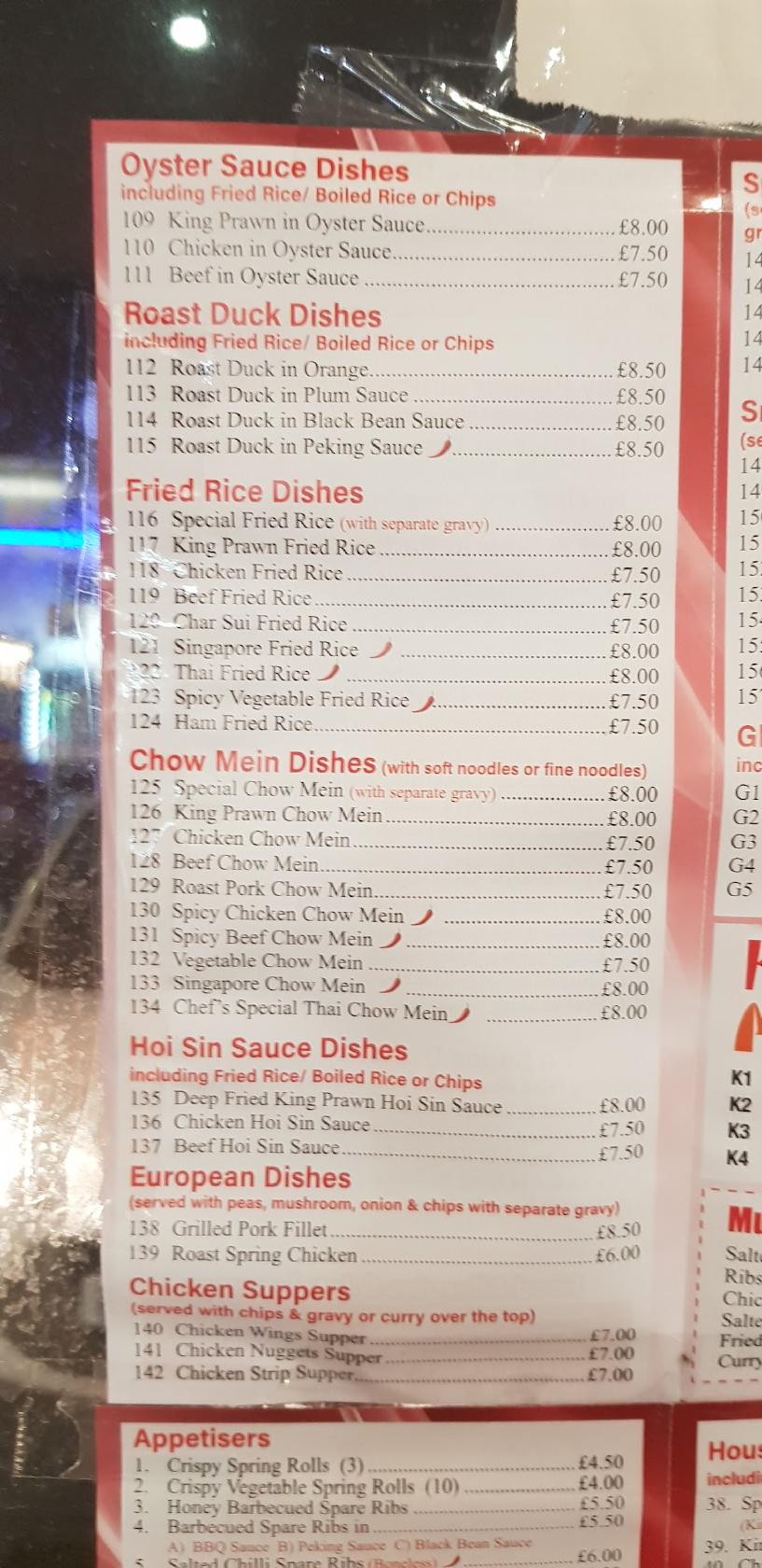 Menu at Chilli Takeaway fast food, Belfast