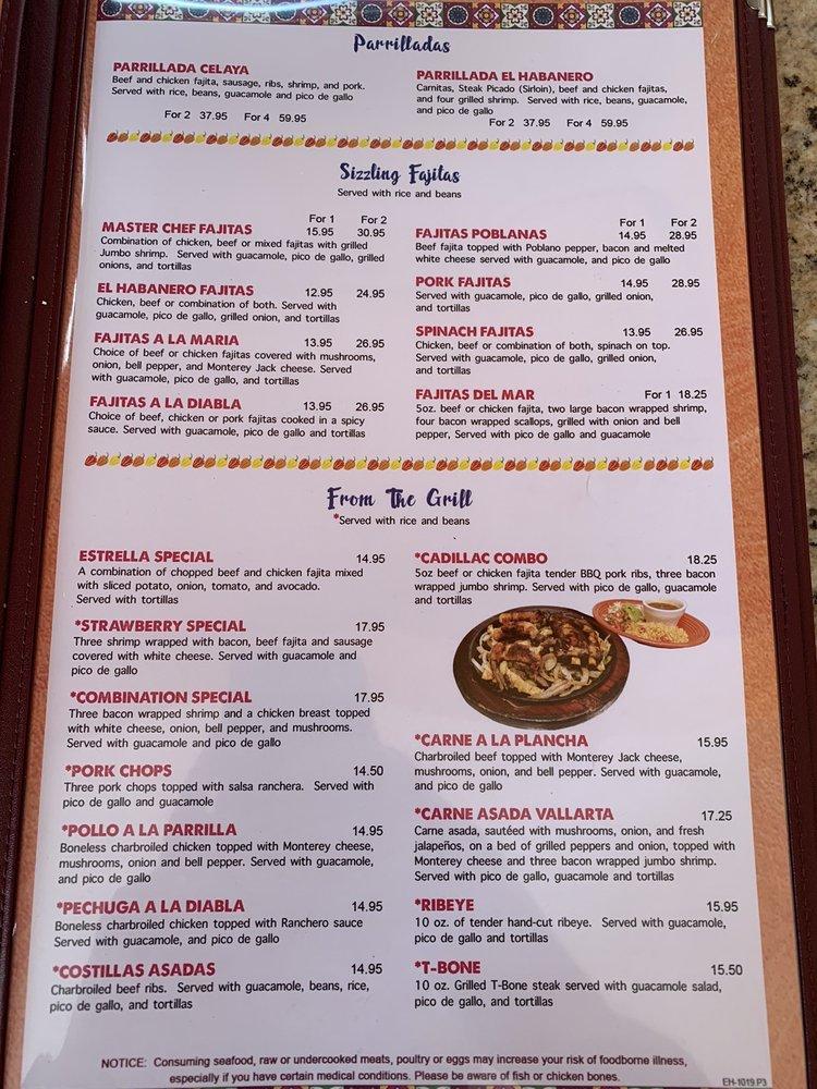 Menu at El Habanero restaurant, Katy