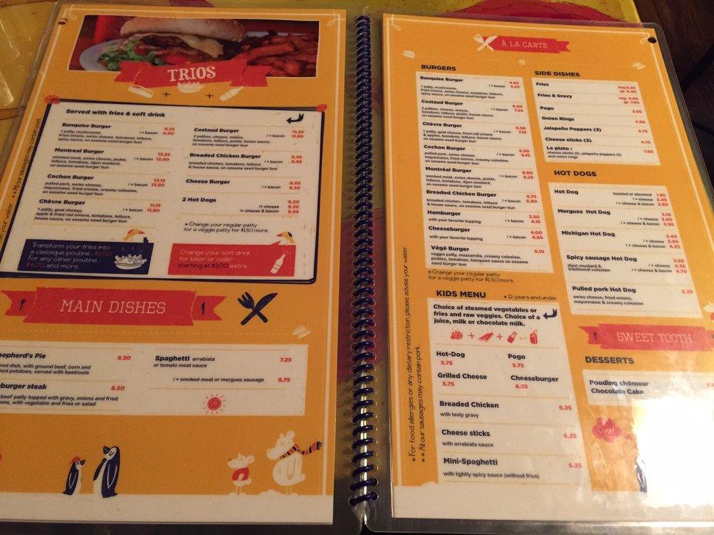 Menu at La Banquise restaurant, Montreal