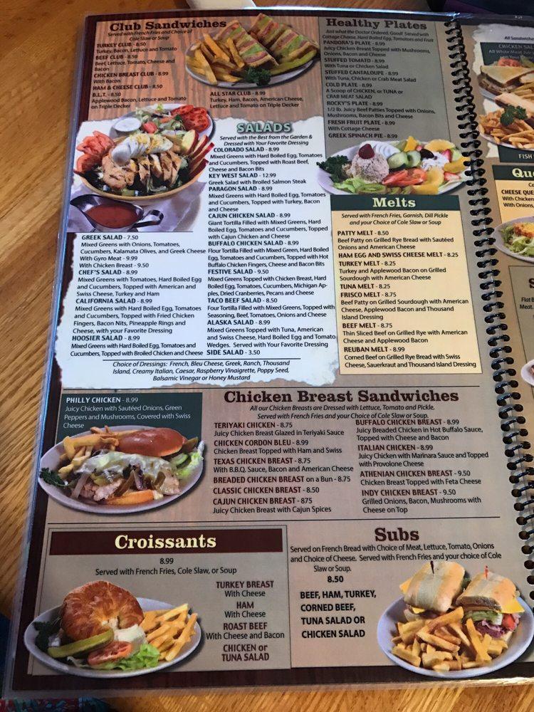 Menu at Paragon Restaurant, Indianapolis
