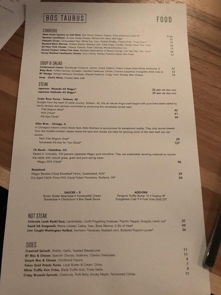Menu at Bos Taurus pub & bar, Bend