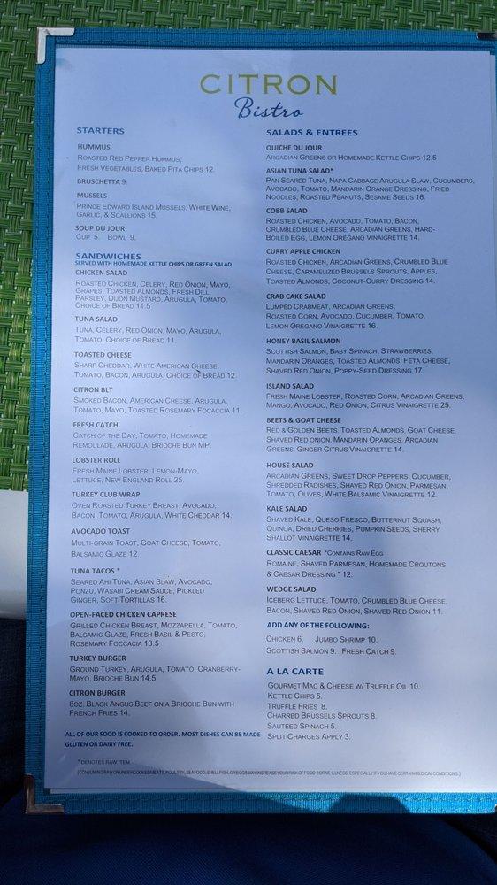 Menu at Citron Bistro, Vero Beach restaurant, Vero Beach