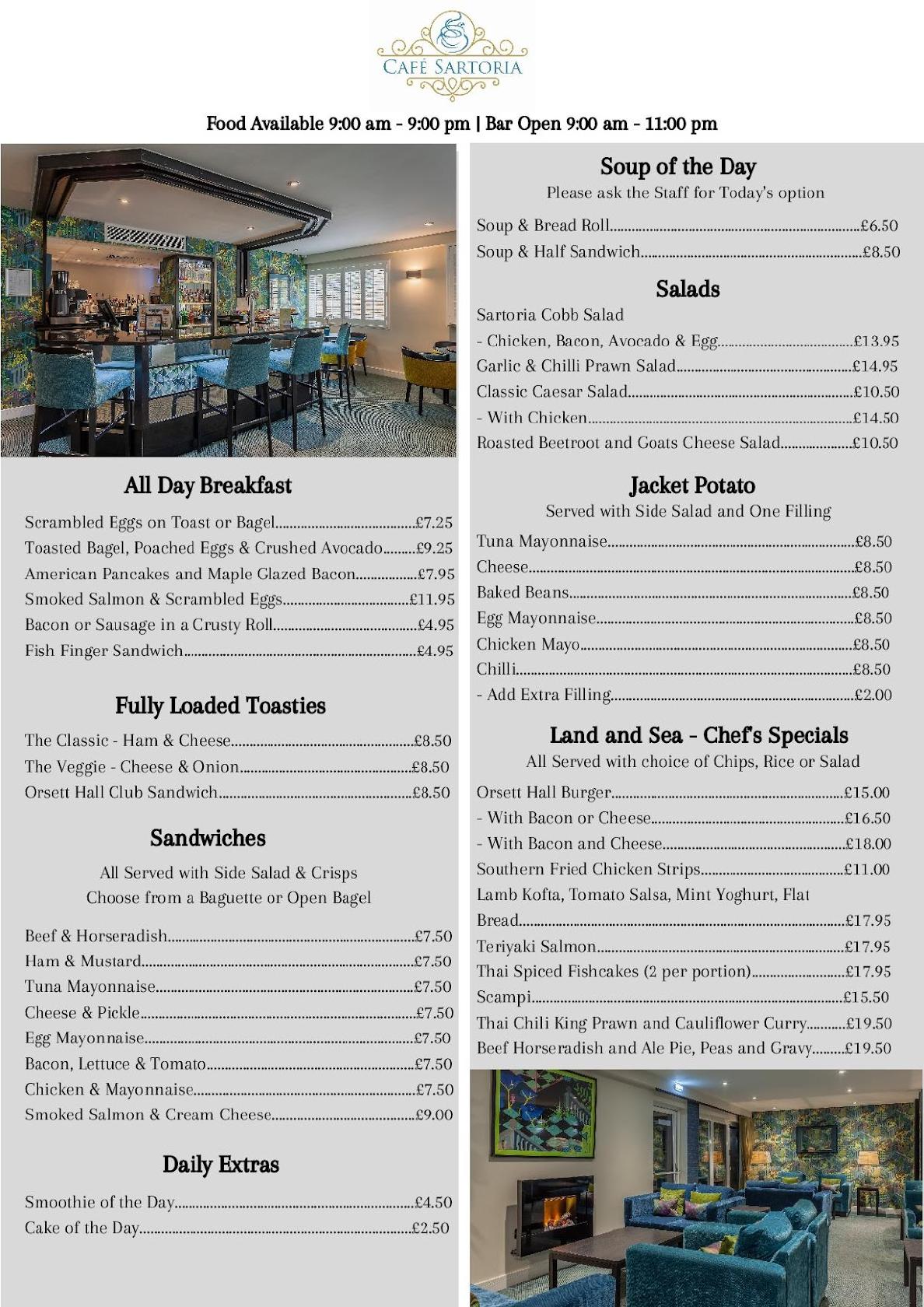 Menu at Orsett Hall Hotel, Restaurant & Spa, Orsett