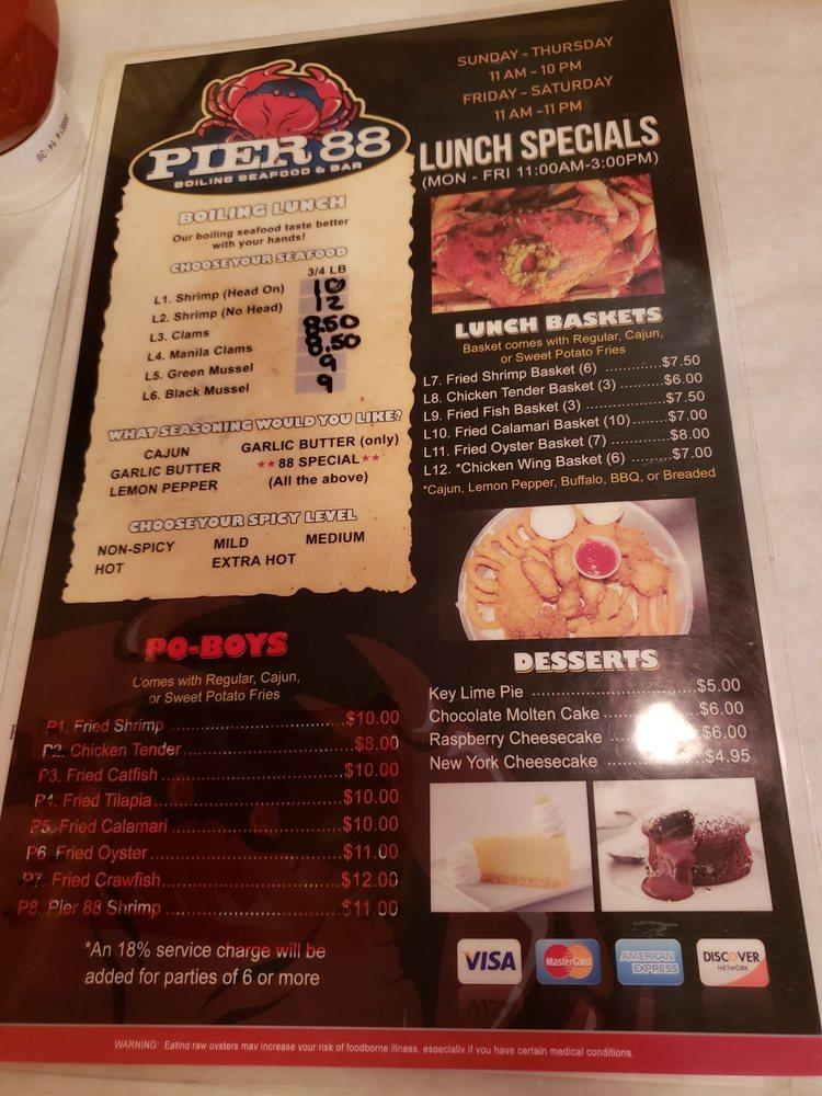 Menu at Pier 88 Boiling Seafood & Bar OKC, Oklahoma City