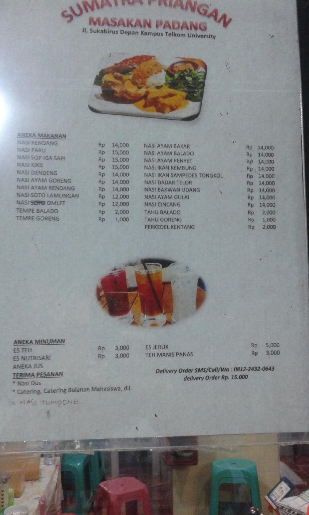 Menu at RM Sumatra Priangan, Bandung