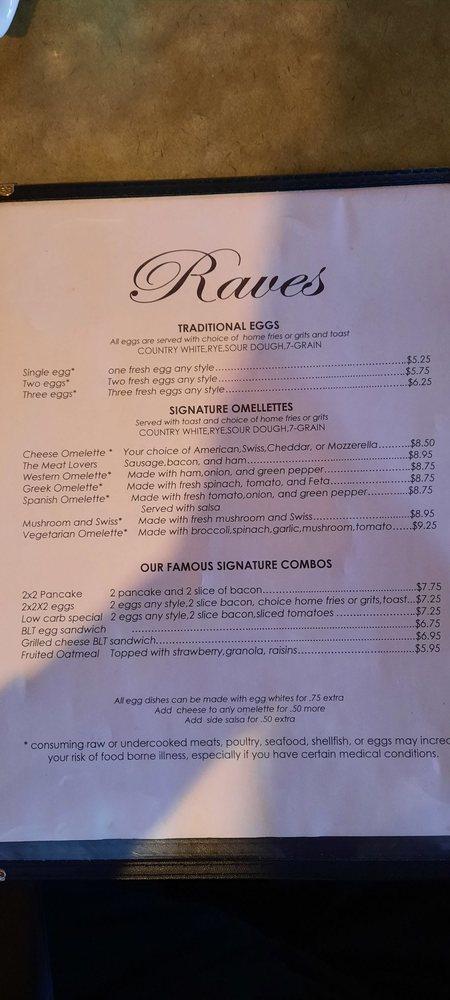 Menu at Raves Restaurant, Surfside Beach
