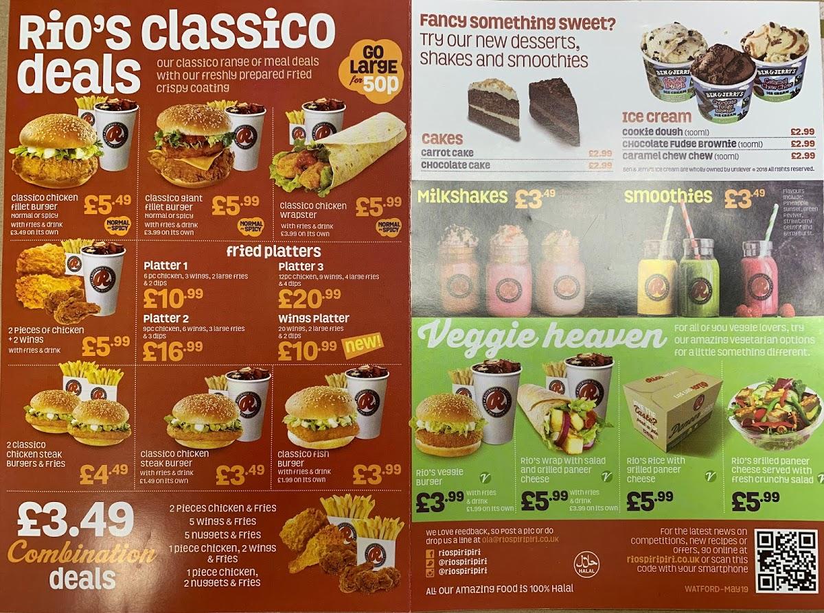 Carta del restaurante Rio's Piri Piri, Harrow, 14 Headstone Dr