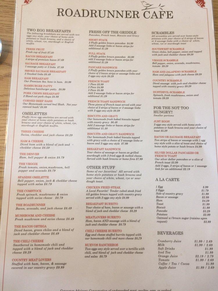 Carta de Roadrunner Cafe, Dayton