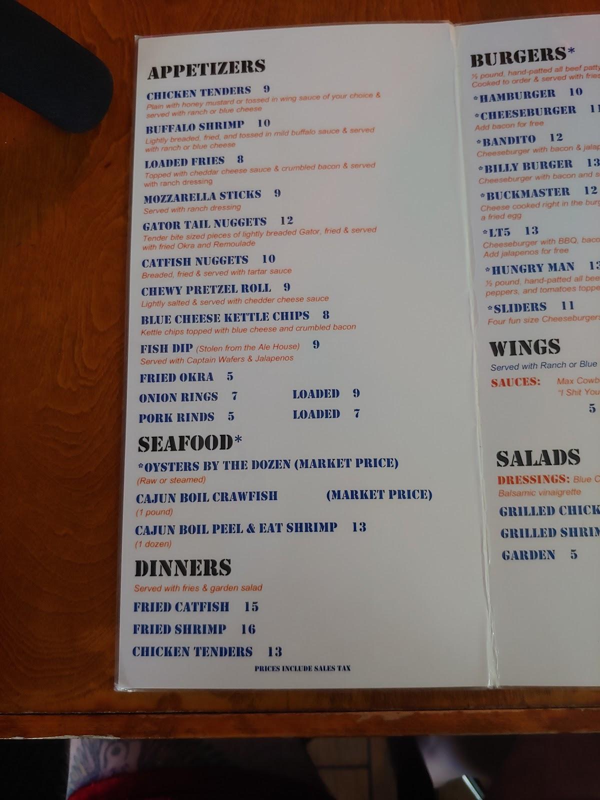 Menu at Shucker's pub & bar, Ocala