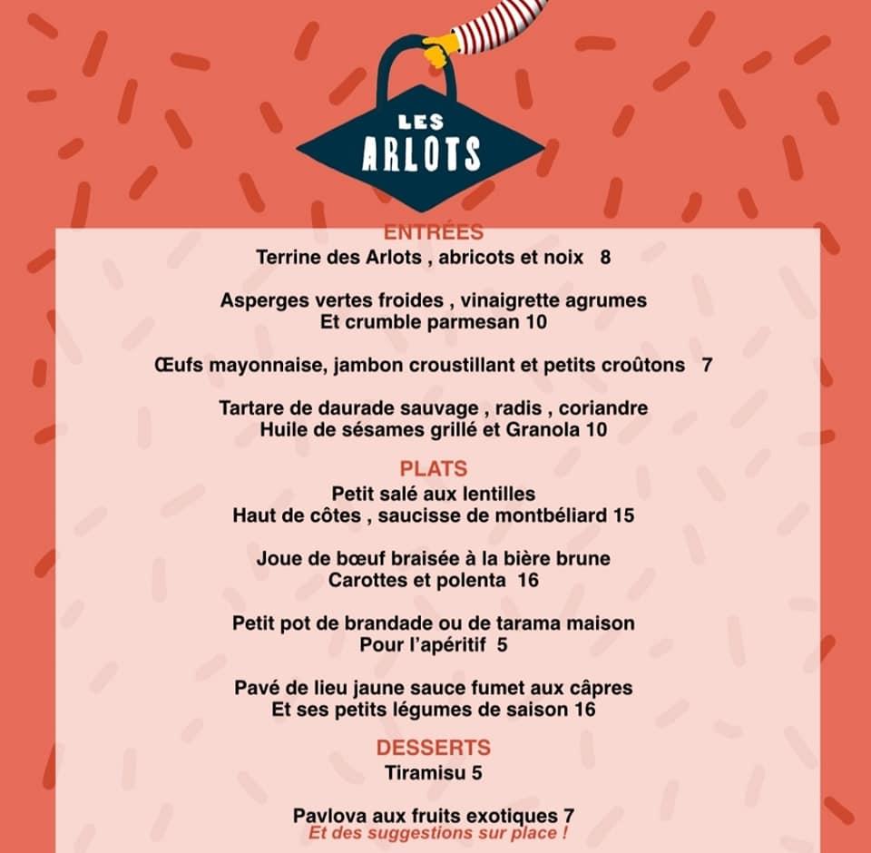 Menu at Les Arlots restaurant, Paris, 136 Rue du Faubourg Poissonnière