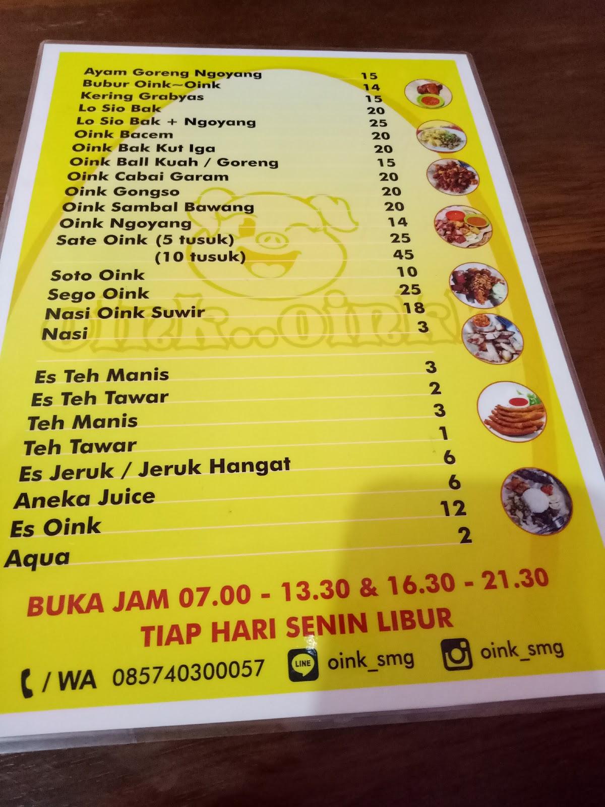 Menu at Oink Oink restaurant, Semarang, Jalan Muara Mas Raya Ruko Roda ...