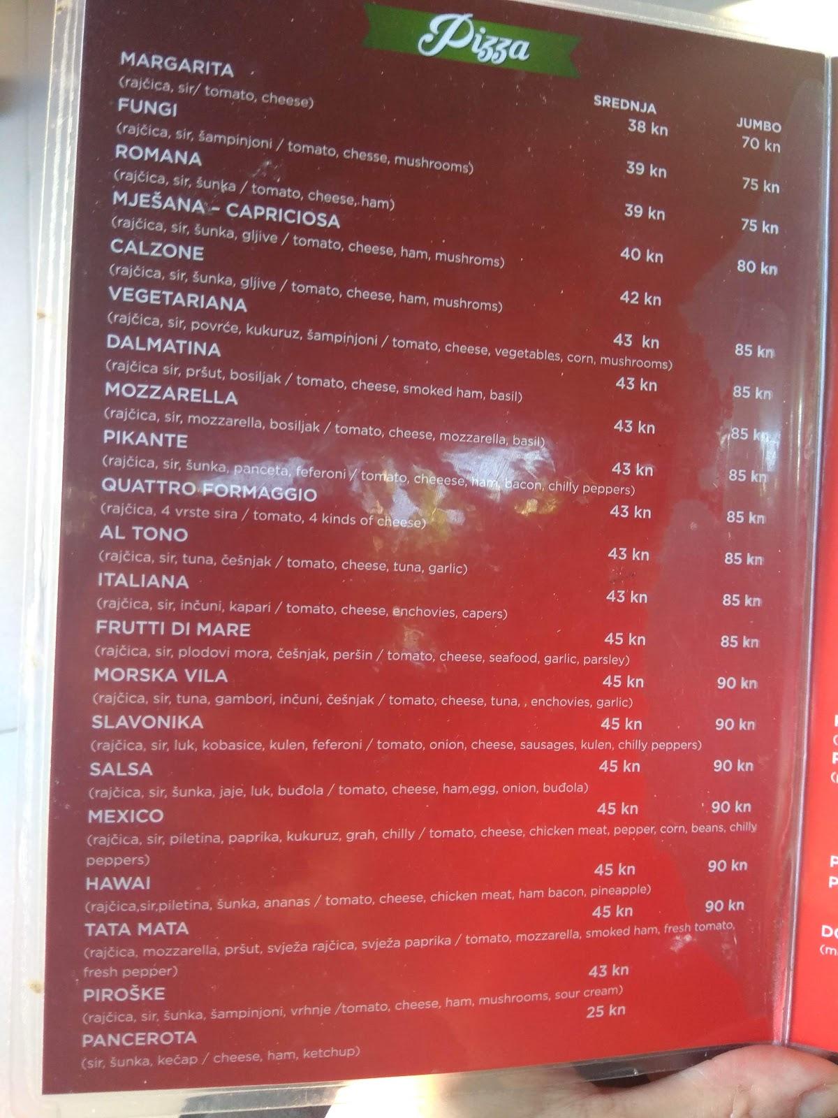 Menu at Pizzeria TATA MATA, Čilipi, beroje 53