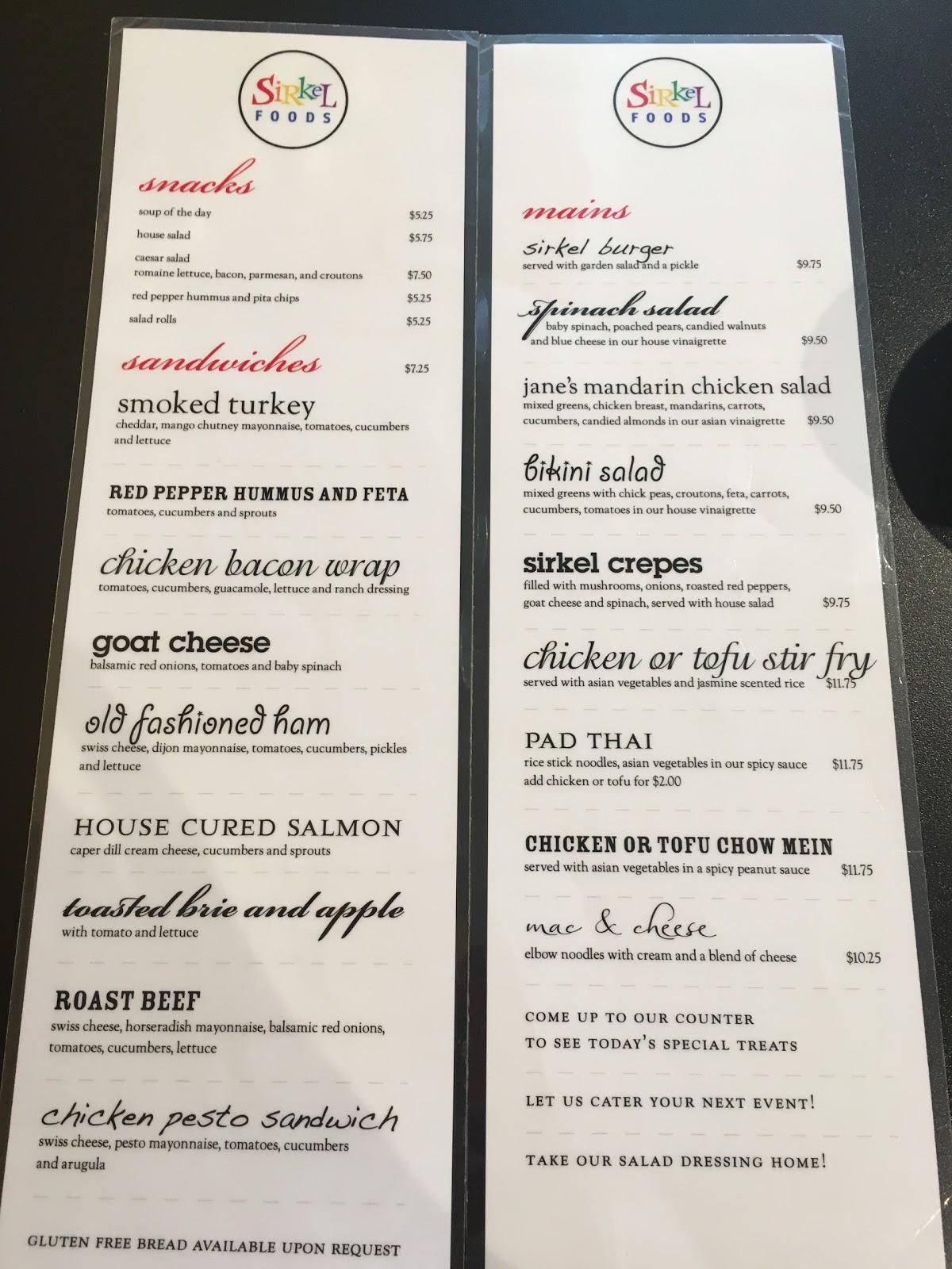 Menu at Sirkel Foods restaurant, Stratford