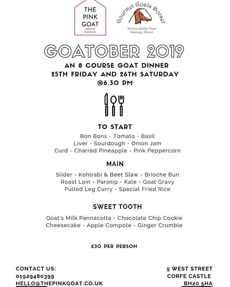 Menu at The Pink Goat Corfe Castle restaurant, Corfe Castle