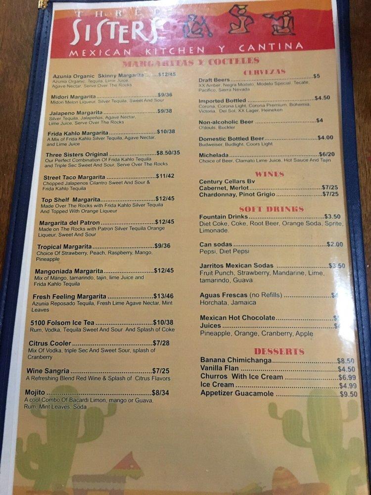 Menu at Three Sisters pub & bar, Sacramento