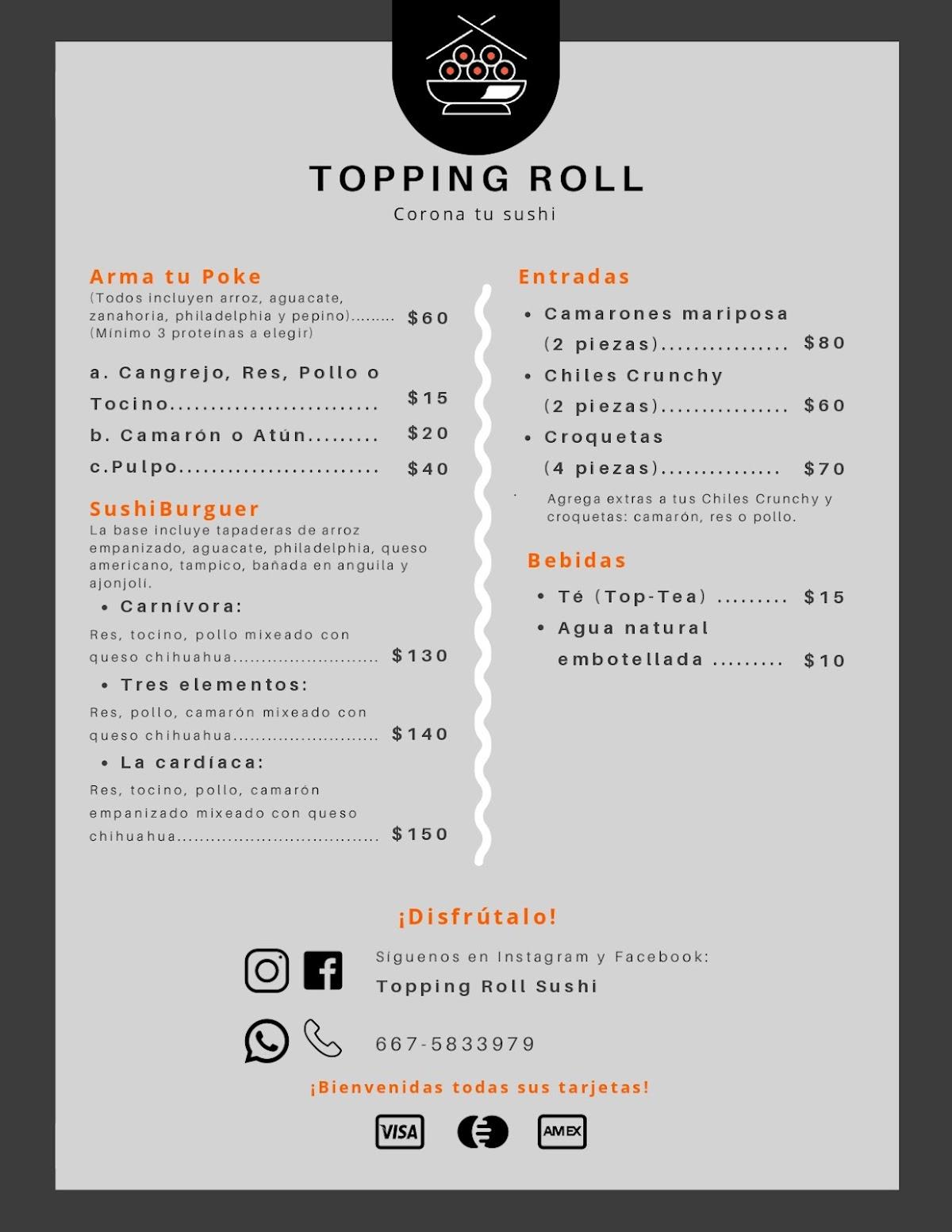 Menu at Topping Roll restaurant, Culiacán, C. Siete Valles 4938