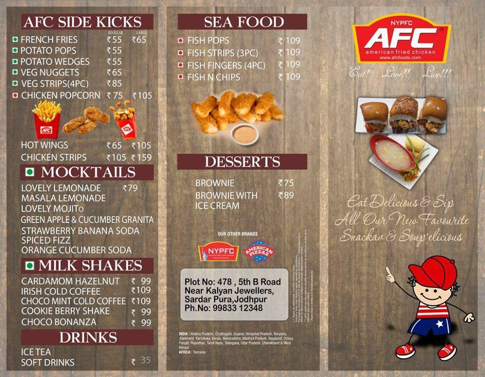 Menu at AFC AMERICAN FRIED CHICKEN, Balasore