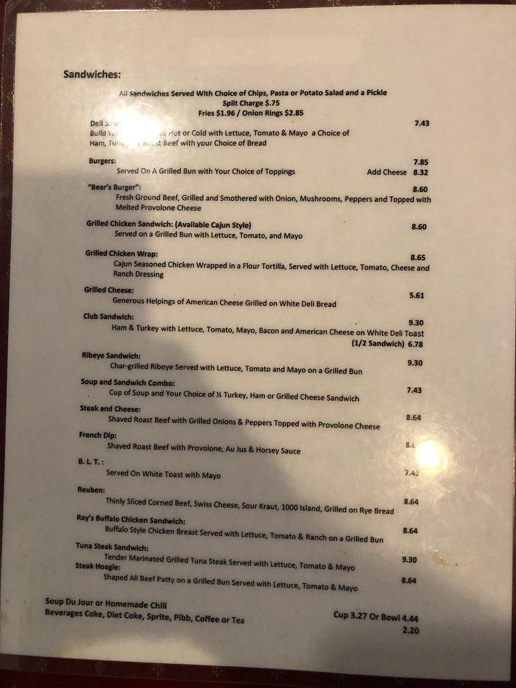 Menu at Bear's Den pub & bar, Charleston