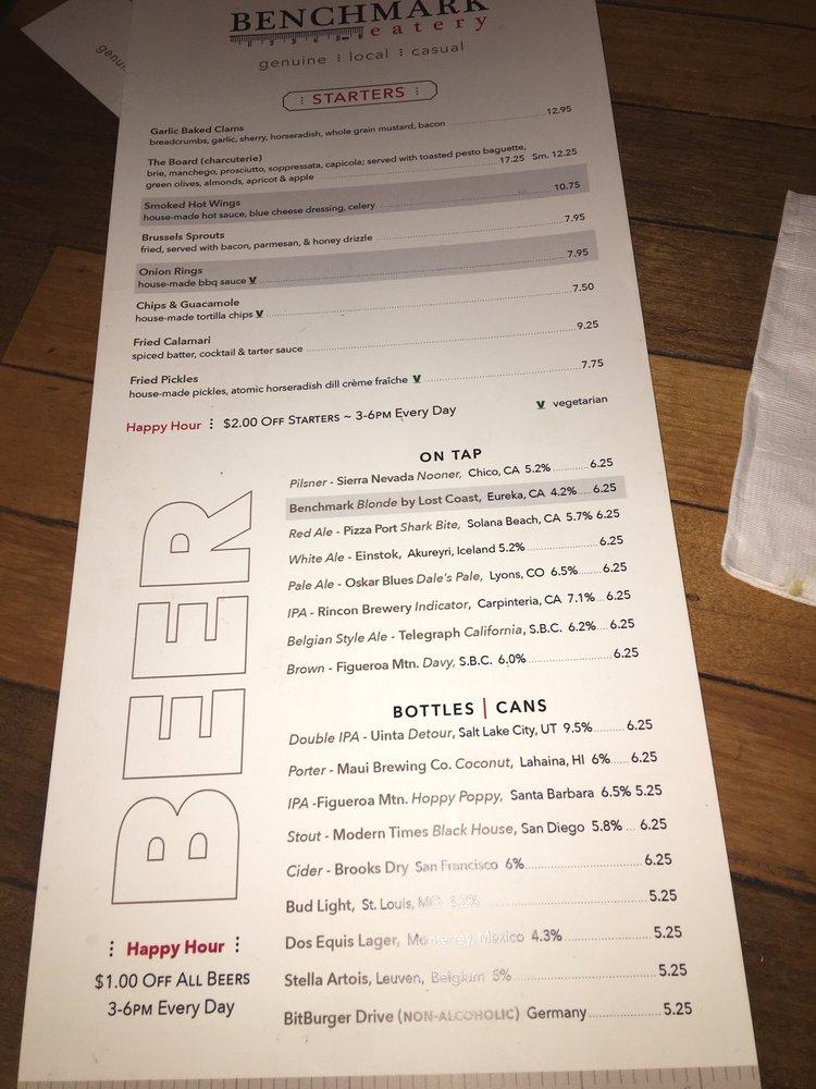 Menu at Benchmark Eatery pub & bar, Santa Barbara