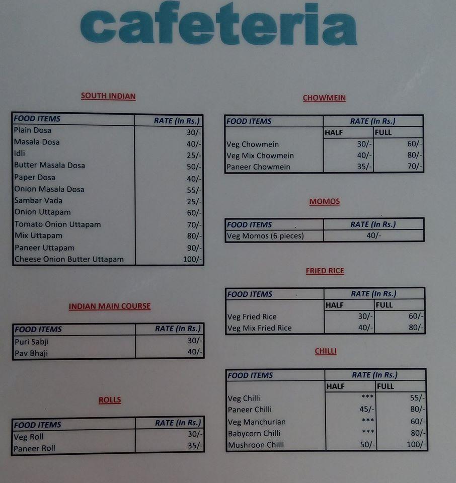 Menu at Cafeteria, Ranchi, 39