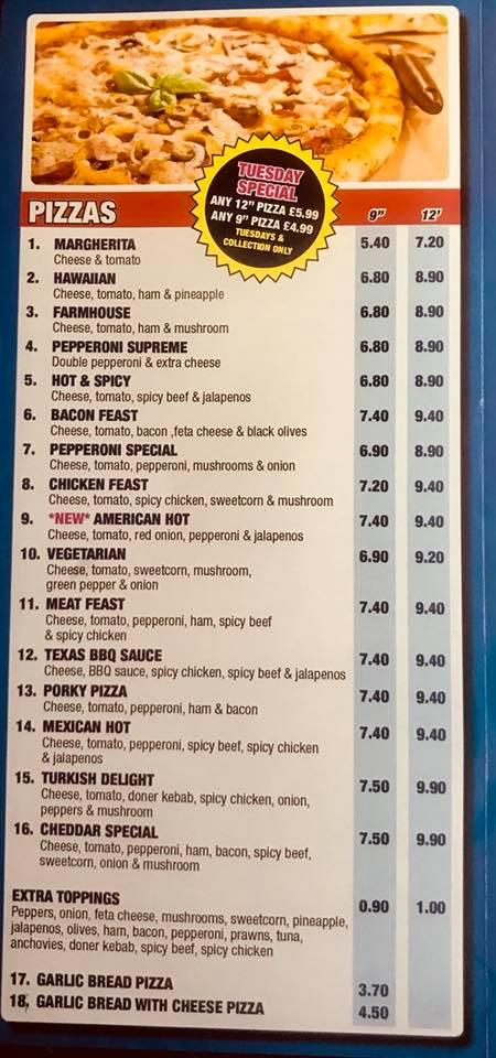 Menu at Cheddar Kebab Kitchen pizzeria, Cheddar