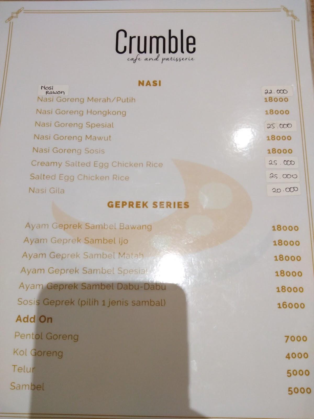 Menu at Crumble Cafe and Patisserie, Jember