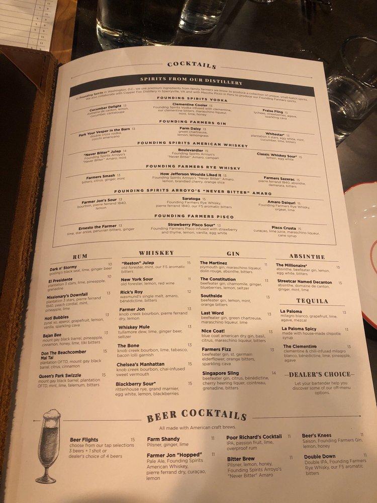 Menu at Founding Farmers Reston Station restaurant, Reston