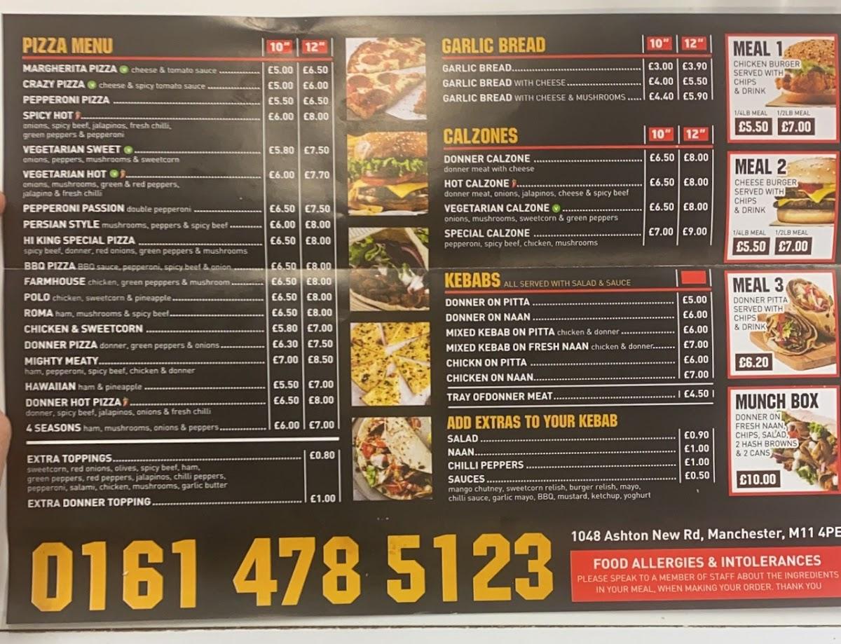 Menu at Hiking Doner & Takeaway pizzeria, Manchester