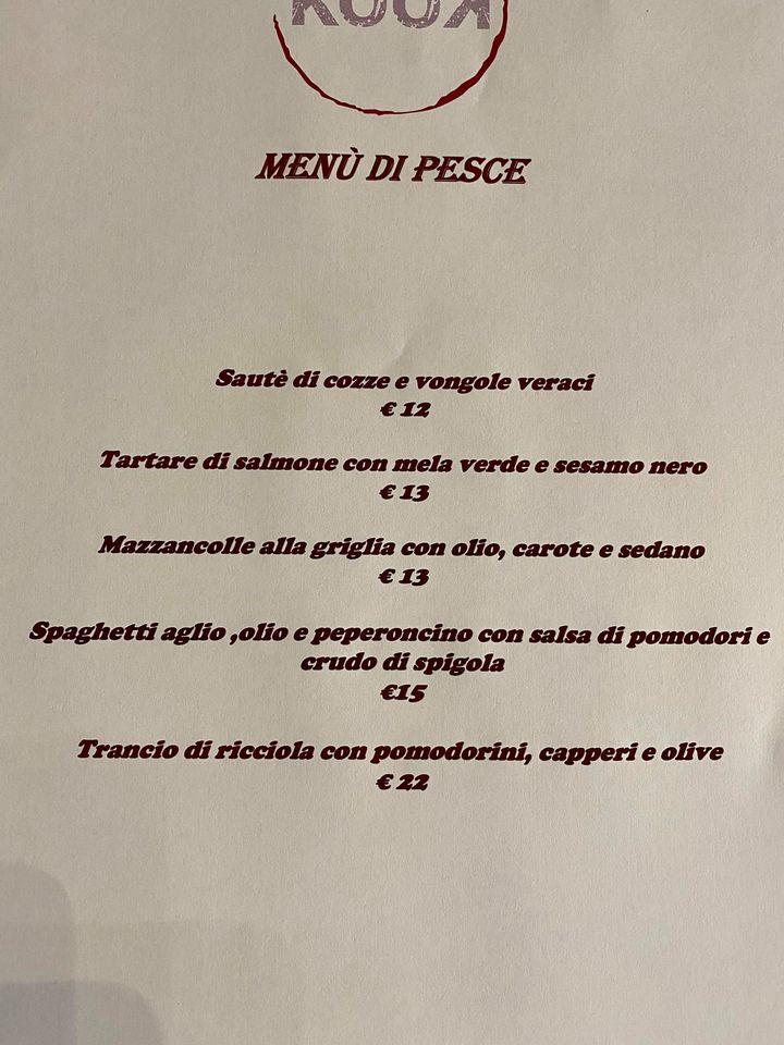 Menu at Kook restaurant, Rome, Via Cassia