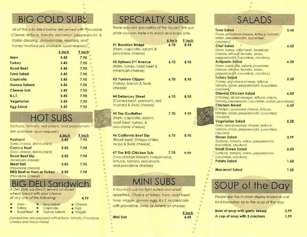 Menu at Quik Stop Subs restaurant, Moreno Valley
