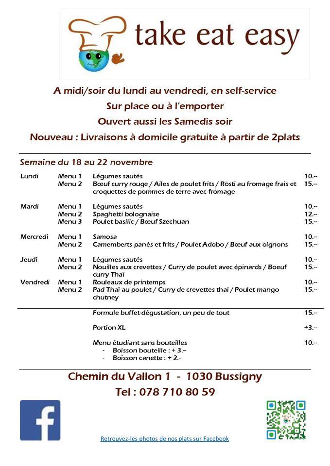 Speisekarte von Take Eat Easy. Cuisine du monde, Lausanne