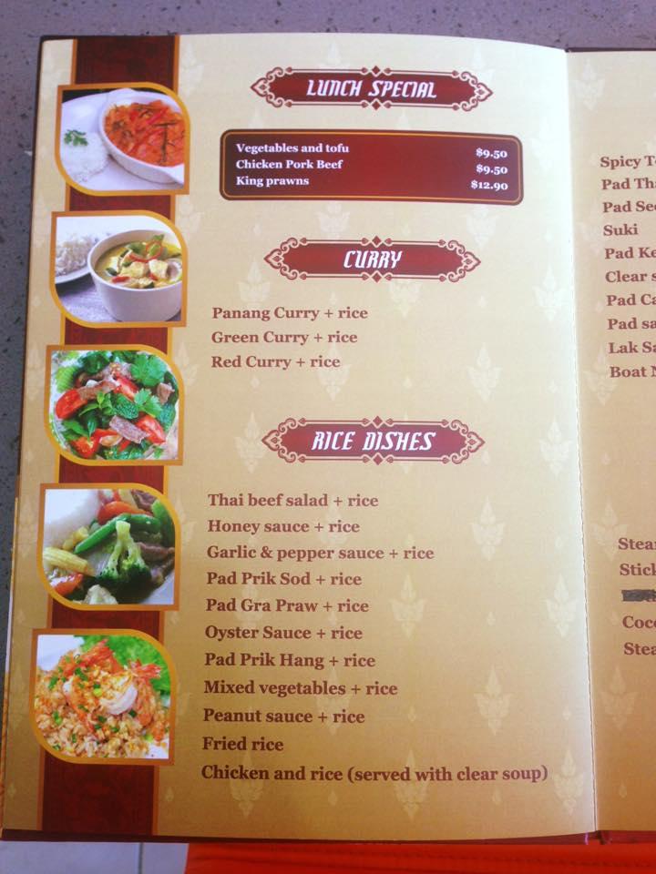 Menu at Thai Central in oak flats restaurant, Oak Flats