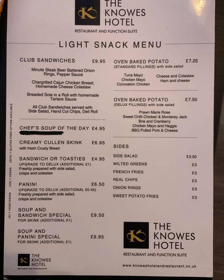 Menu at The Knowes Hotel, Restaurant and Function Suite, Macduff