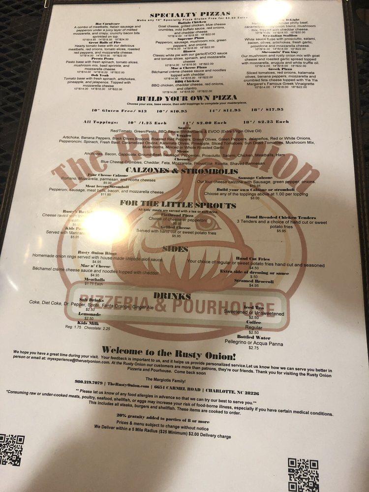 Menu at The Rusty Onion pub & bar, Charlotte