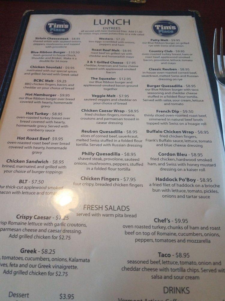 Menu at Tim's Place pizzeria, Saint Albans City