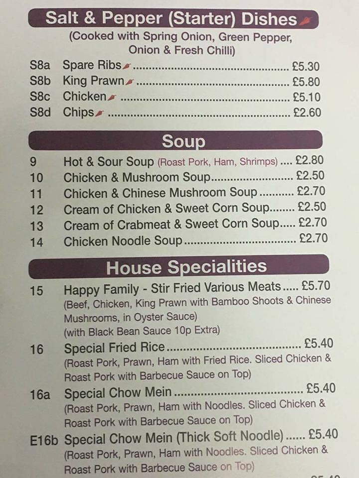 Menu at Hoi Shan fast food, Newton Abbot