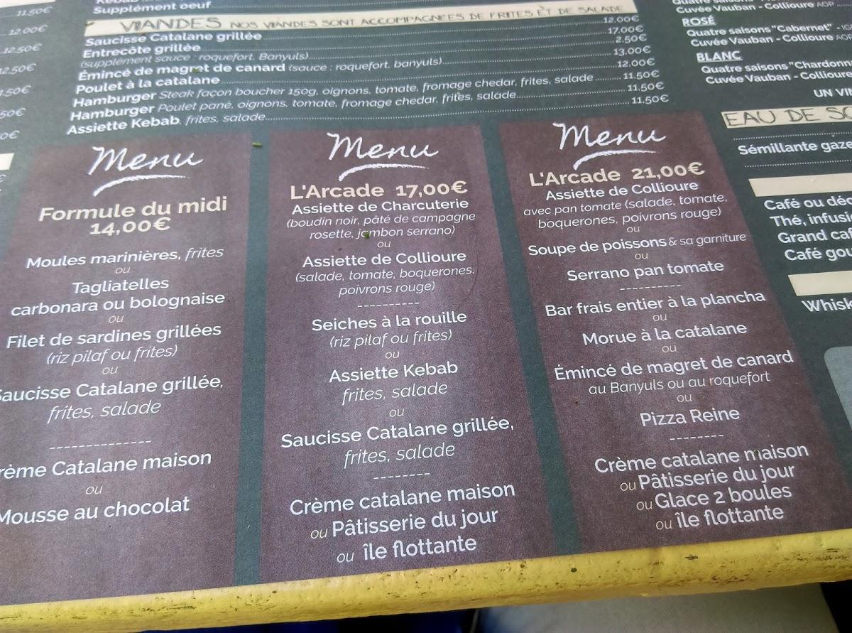 Menu at L'Arcade pizzeria, Collioure