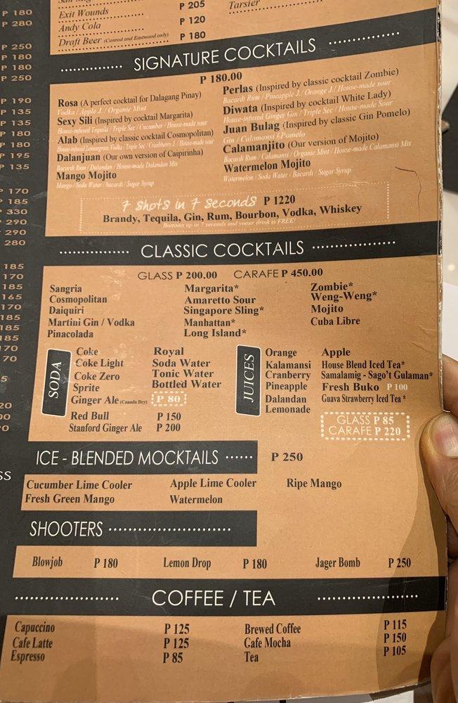 Menu at Locavore pub & bar, Pasay, Ground Level