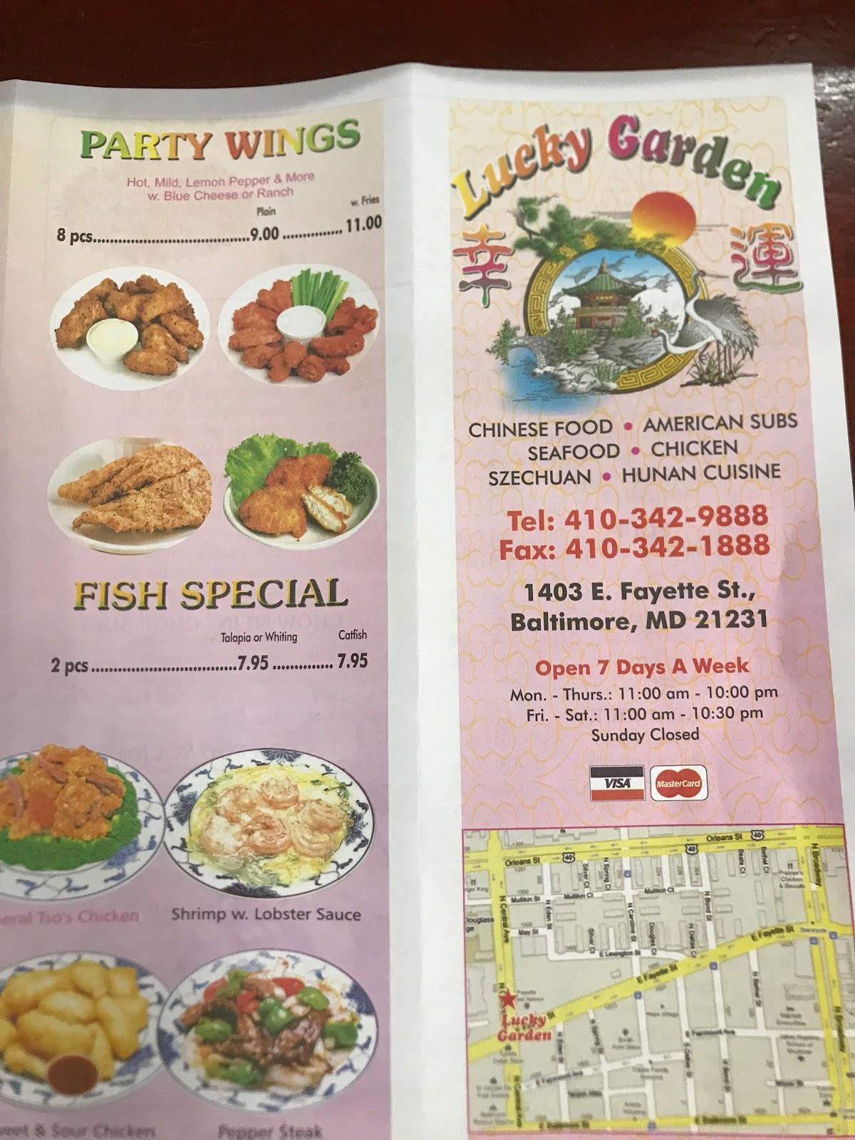 Menu at Lucky Garden restaurant, Baltimore