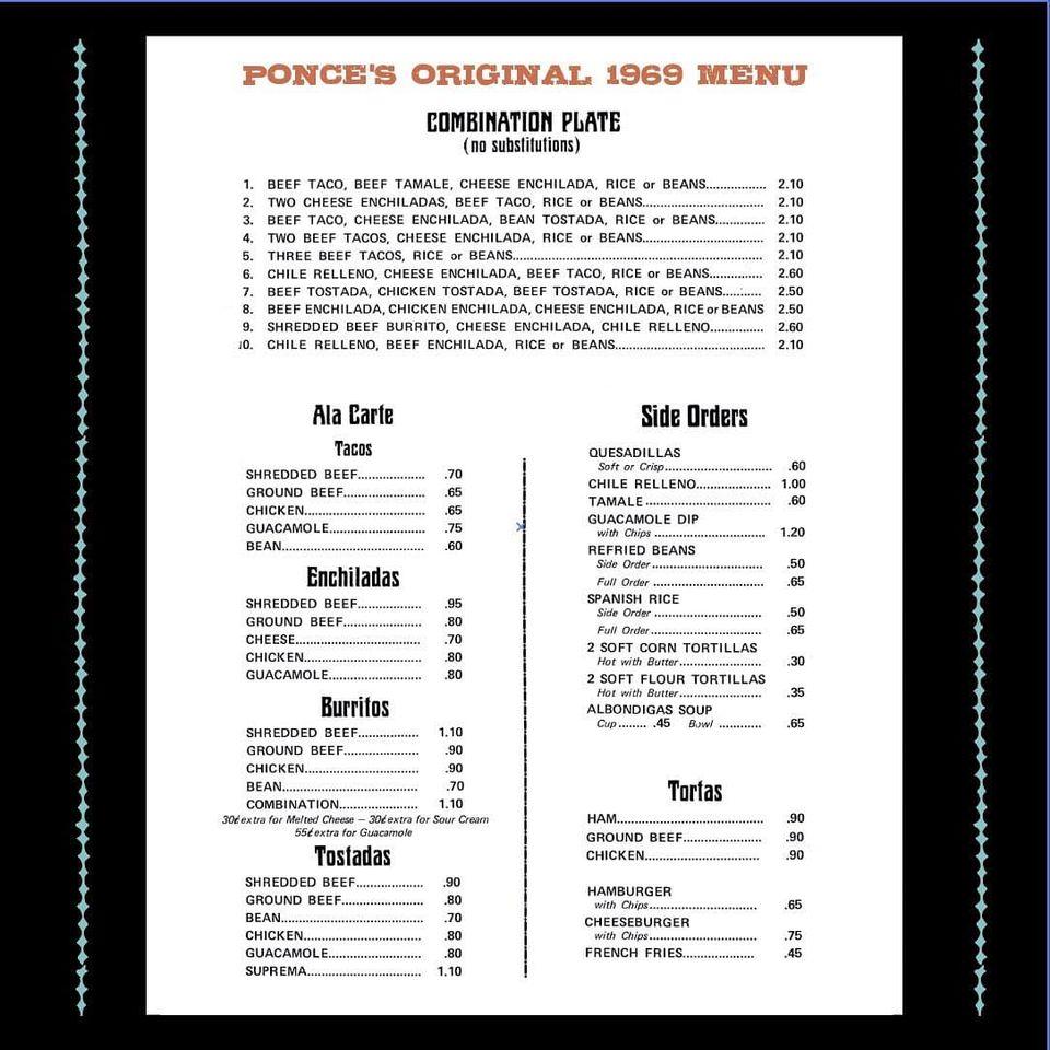 Menu at Ponce's Mexican Restaurant, San Diego, Paseo Del Sur