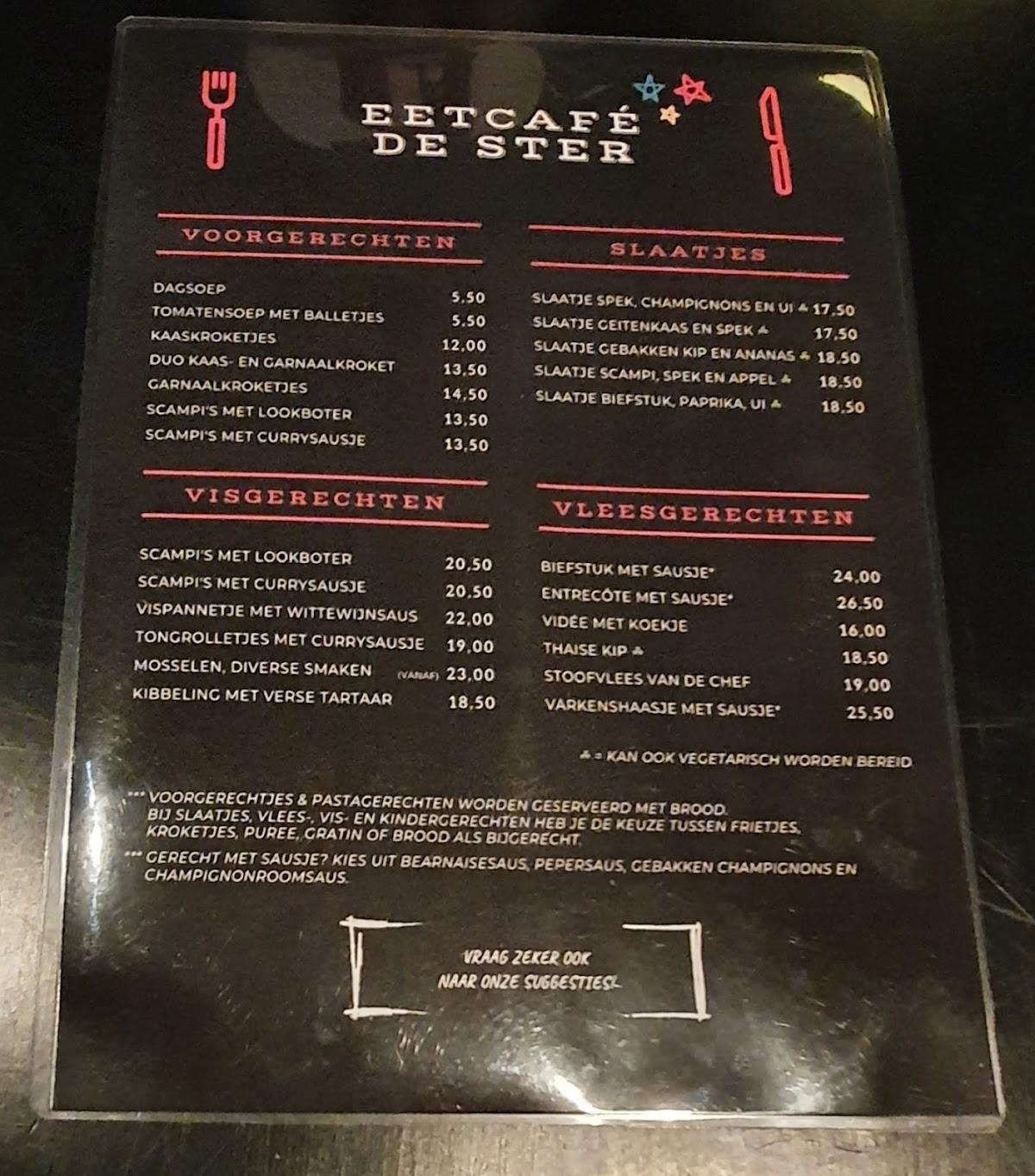 Menu at Cafe Star, Arendonk