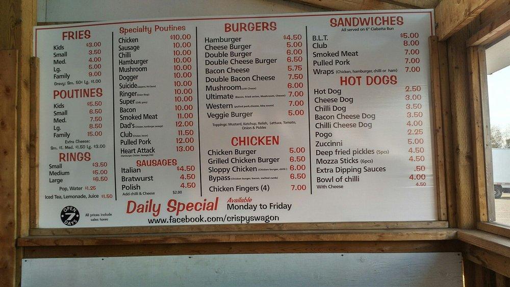 Menu at Crispy Chips fast food, Ottawa, Merivale Rd