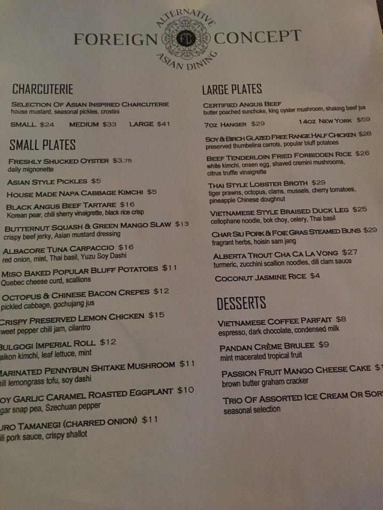 Menu at Foreign Concept pub & bar, Calgary