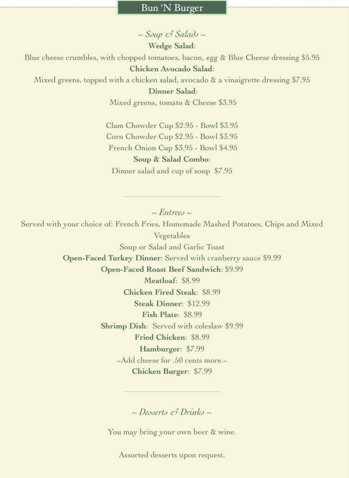 Menu at Georgia's Original Bun & Burger cafe, Covina